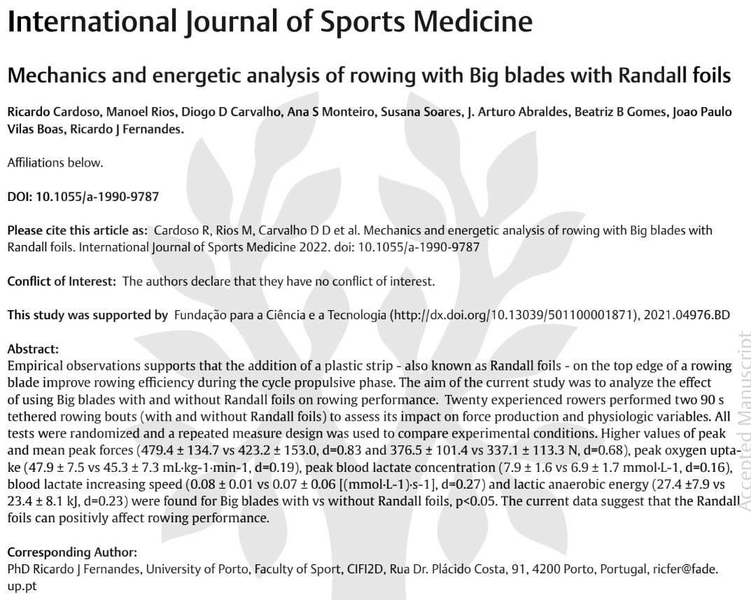 New Data – International Journal of Sports Medicine – RANDALLfoils